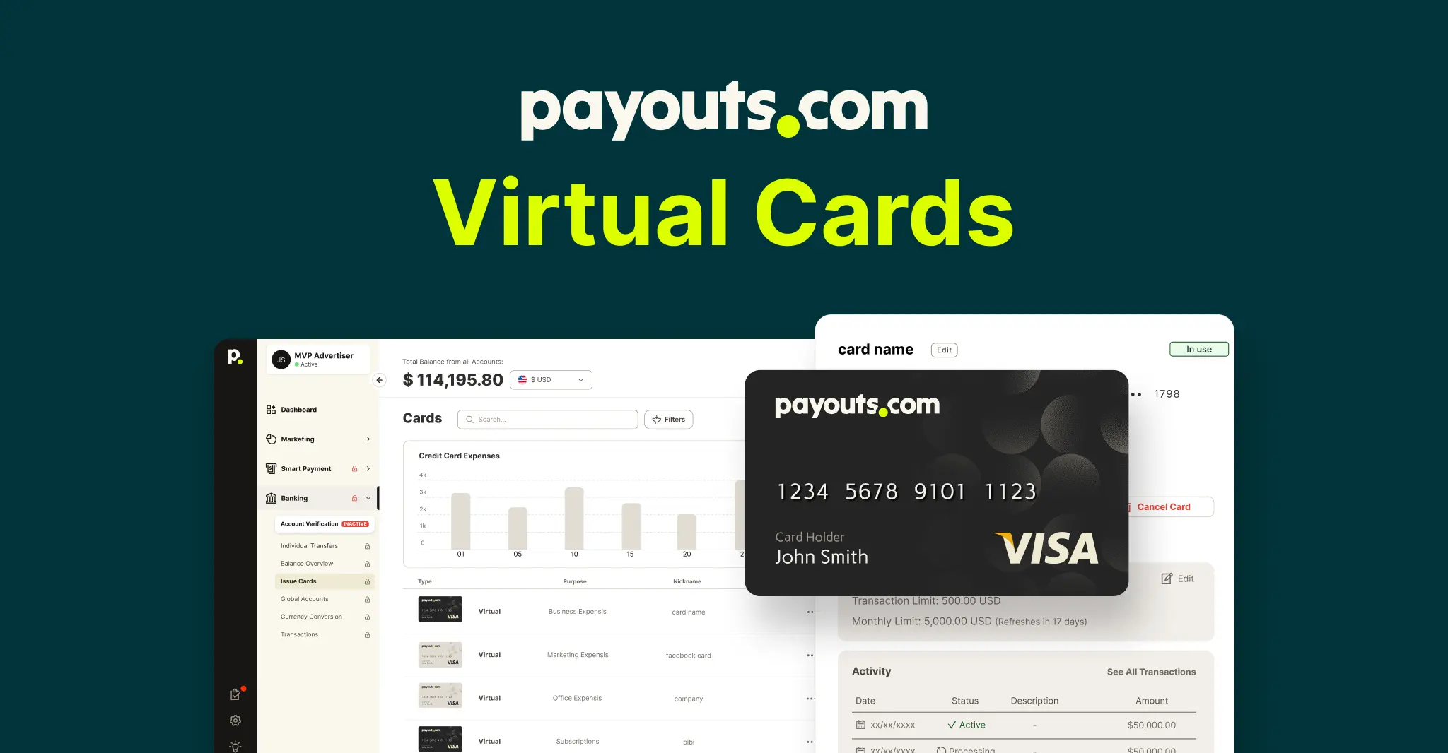 Issue Virtual Cards: Swift, Global Solutions | Payouts.com